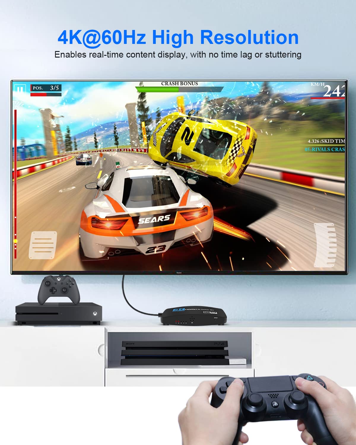 HDMI Switch 4K 60hz, 5 Port HDMI Switcher with Remote, Koopman HDMI Splitter 5 in 1 out Supports HDMI 2.0 HDCP 2.2 HDR10 3D, HDMI Selector Hub Compatible with FireStick, Roku, PS4, Xbox, Apple TV