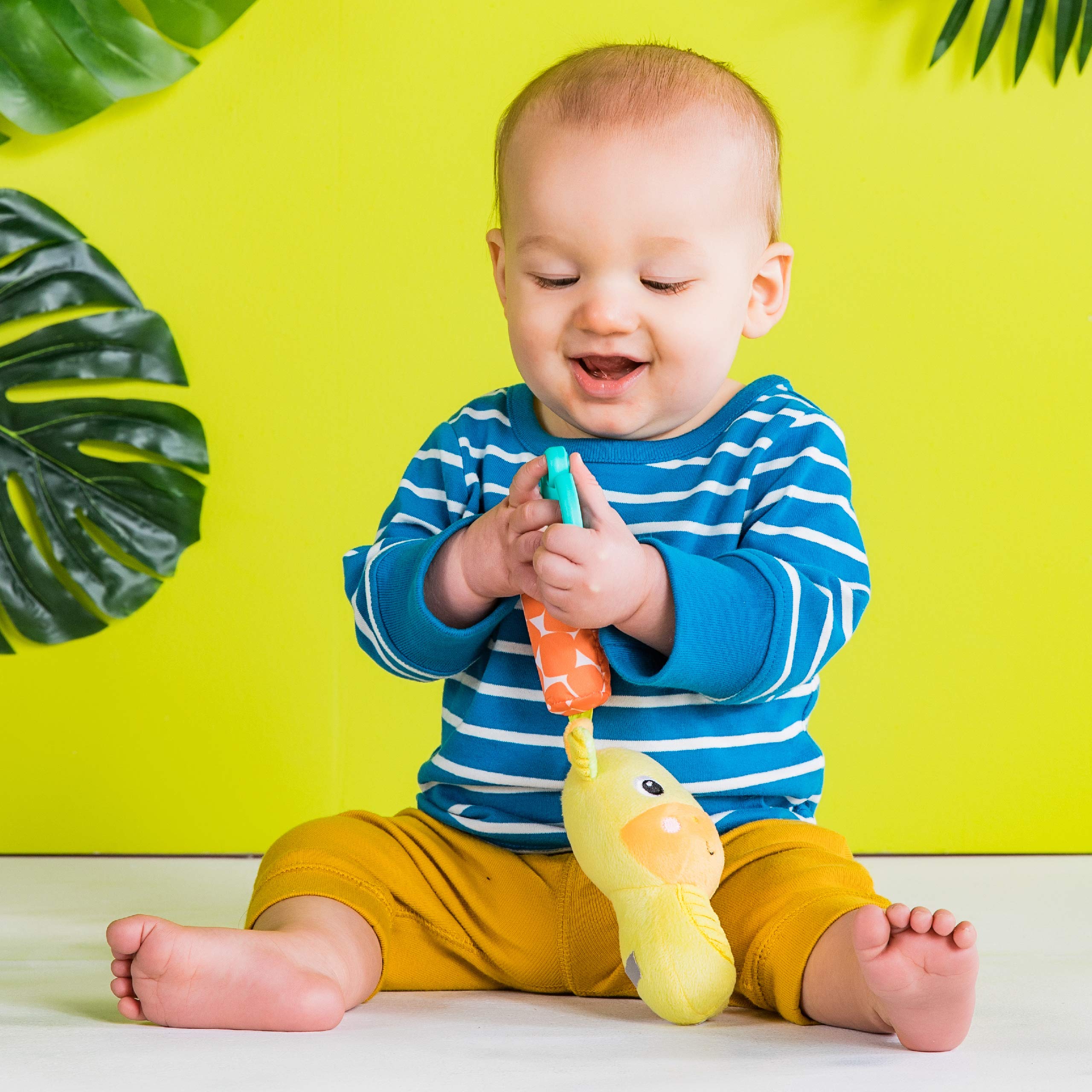 Bright Starts Giraffe Chime Along Friends Plush Take-Along Stroller or Carrier Toy, Ages 0 Month+