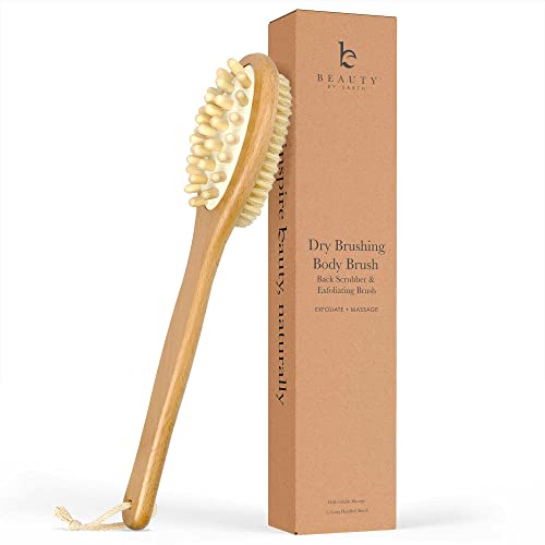 Dry Brushing Body Brush for Lymphatic Drainage with Anti Cellulite Massager - Long Handle Dual Sided Body Brush for Showering - Dry Brush for Body Back Scrubber for Shower (1Pc)