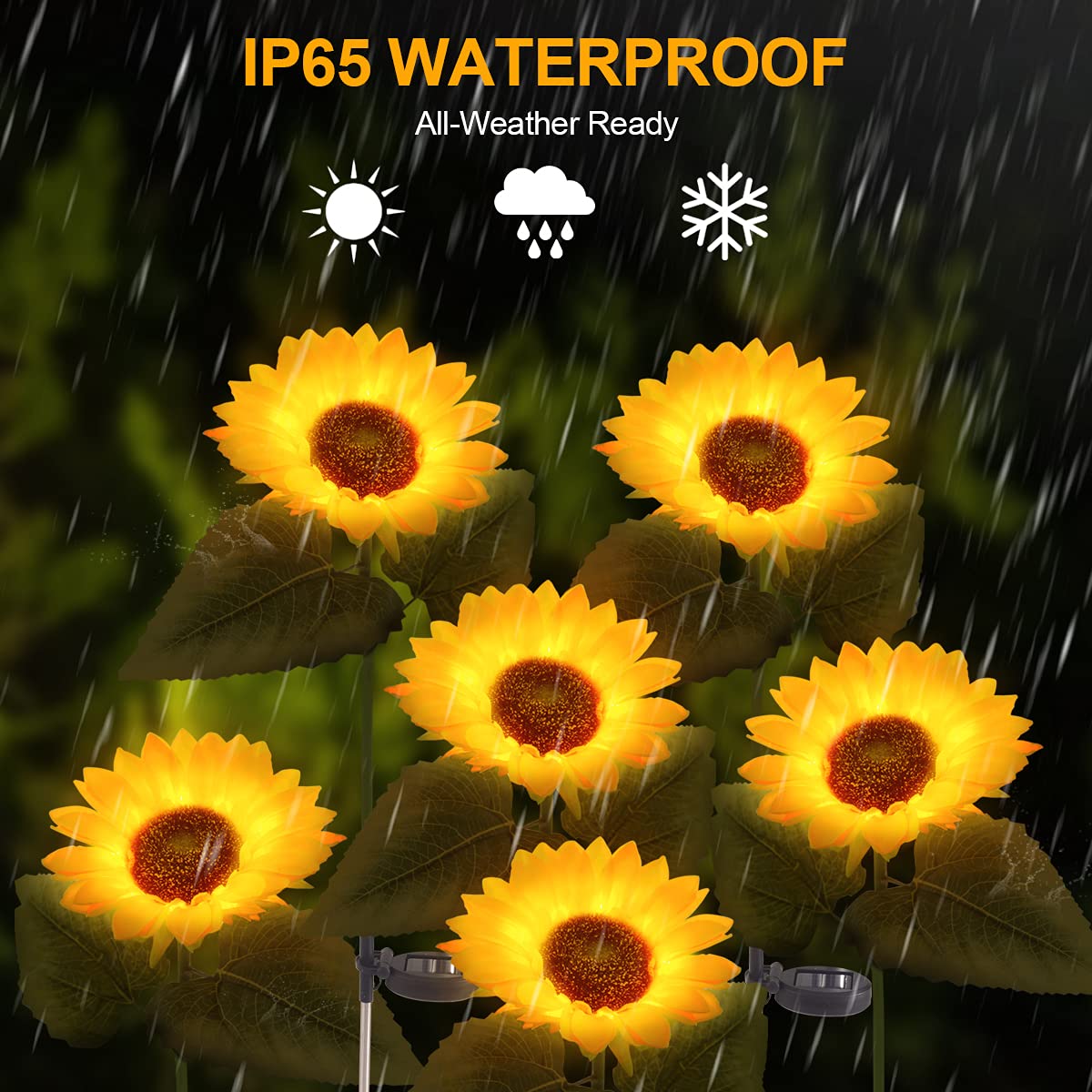 Elyccupa Solar Sunflower Lights LED Solar Powered Garden Stake Lights Outdoor Solar Flower Landscape Light for Patio Lawn Garden Yard Pathway Walkway Decoration, 6 Pack