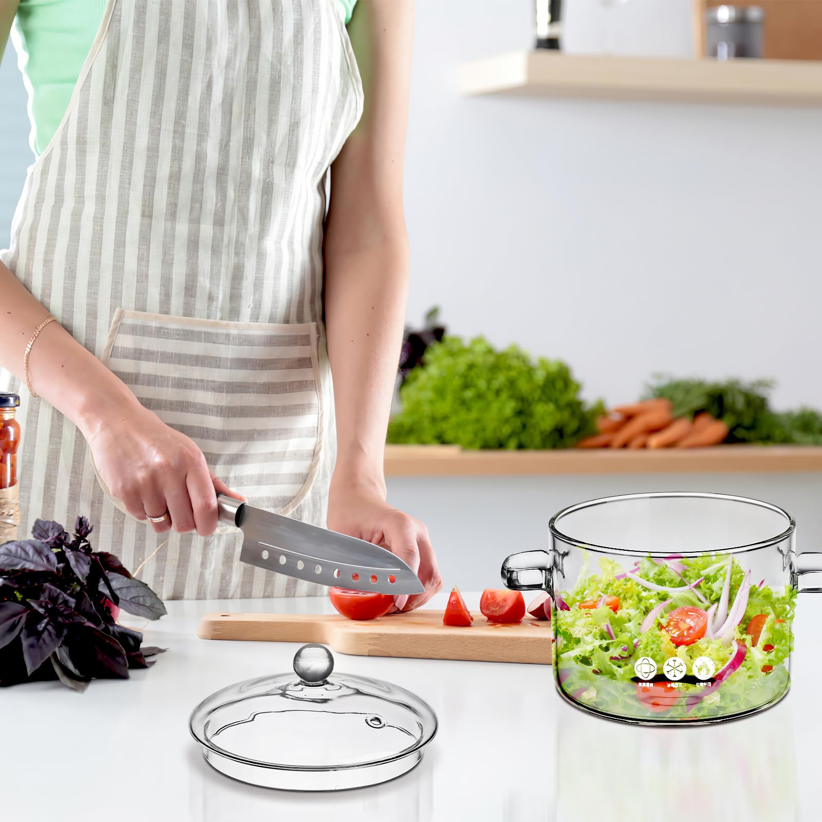 GANAZONO Cooking Pot Clear Saucepan Resistant Borosilicate Pot with Lid Handle Stovetop Simmer Pot Potpourri 1900ML