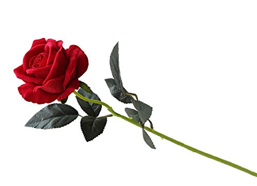 Bringsine Artificial Velvet Flowers Realistic Roses Bouquet with Long Stem for Home Wedding Decoration Party-Red