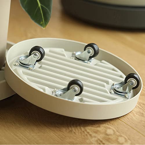 auons Plant Caddy with Wheels, Rolling Plant Stand with Casters Heavy Duty Plant Dolly, Plastic Plant Roller Base, Movable Planter Trolley for Heavy Duty Planter, Beige, 12.4in