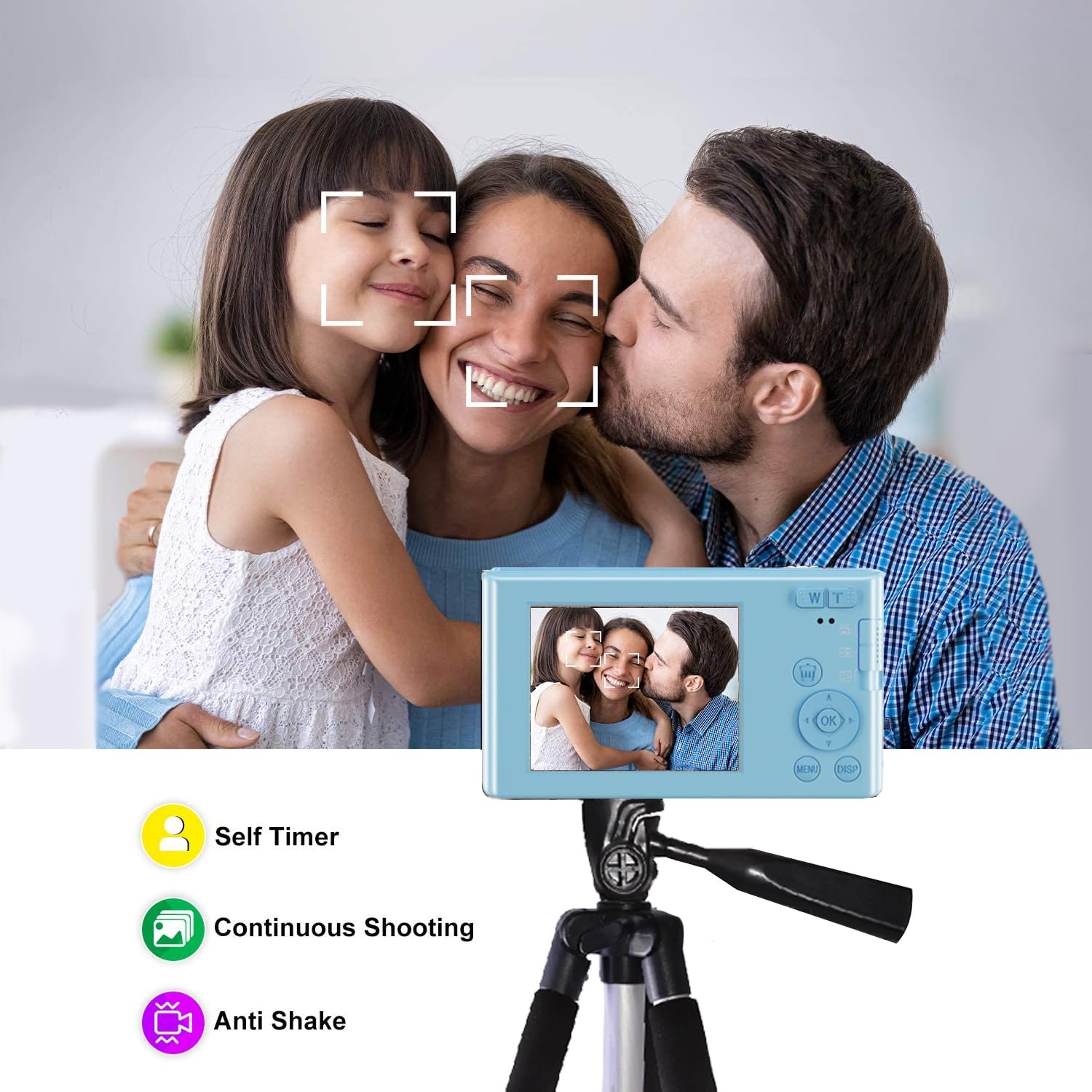 Acuvar 44MP Compact Point and Shoot Digital Camera, 16X Digital Zoom, 2.4 Inch Screen & 32GB SD Card, Vlogging Camera for Kids Teens Students Boys Girls Seniors (Blue)