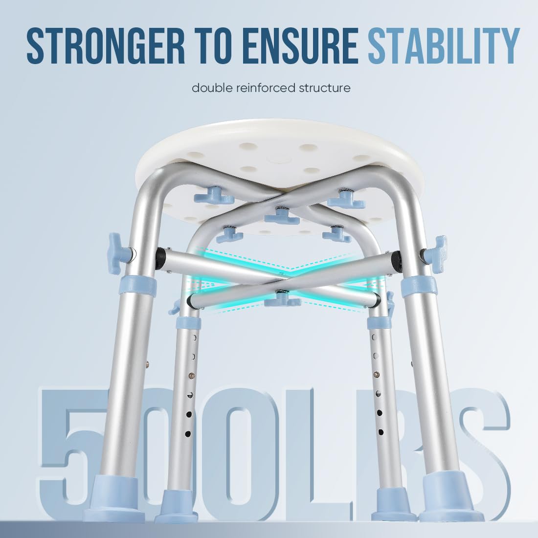 OasisSpace Shower Stool Adjustable Shower Chair for Inside Shower, Shower Seat for Adults with Anti-Slip Rubber Tips, Bath Chair for Elderly and Disabled, 500 Pound Weight Cap, Easy Assembly