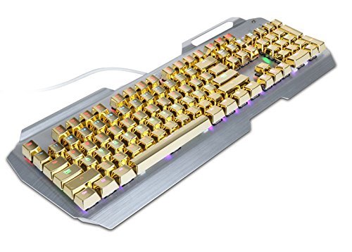 HUO JI Double Shot Keycap Set -104 Translucent Backlit Key Cap, Golden Metal Color for All Mechanical Keyboards with Key Puller
