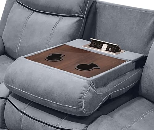 Acme Furniture Zubaida 41" x 87" Modern Velvet Reclining Sofa with USB Dock, 1 Storage Drawer, Tight Back & Seat Cushion, in 2-Tone Gray Finish