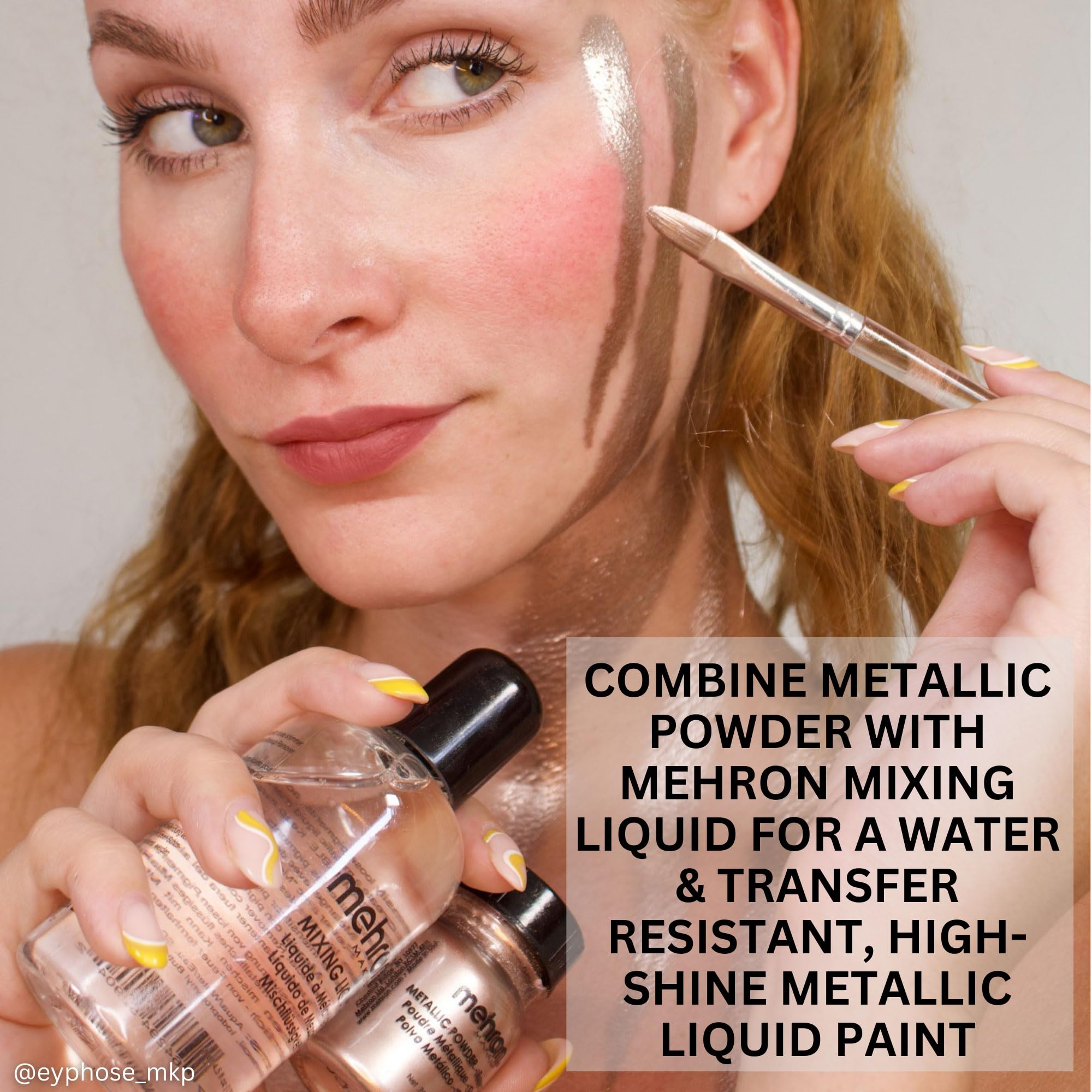 Mehron Makeup Metallic Powder | Metallic Chrome Powder Pigment for Face & Body Paint, Eyeshadow, and Eyeliner 1 oz (28 g) (Gold)