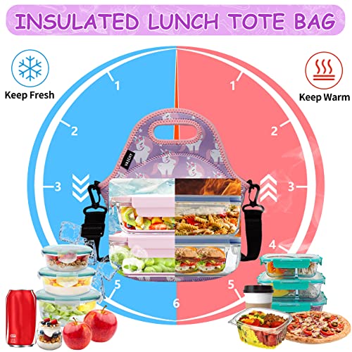 Lunch Box Bag for Girls,VASCHY Neoprene Insulated Lunch Tote with Detachable Adjustable Shoulder Strap in Pink Unicorn