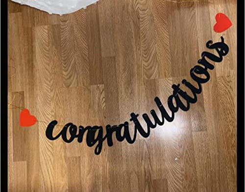 Congratulations Banner Black Letters & Red Symbol Hanging Paper Sign Decorations for Graduation, Achievement Party Celebrations, Wedding, Retirement, Bridal Shower, Shower Pre-Strung