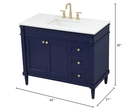 Elegant Decor Indoor Modern Under Sink Bathroom Fixtures Storage Organizer Cabinet 42 inch Single Bathroom Vanity - Blue
