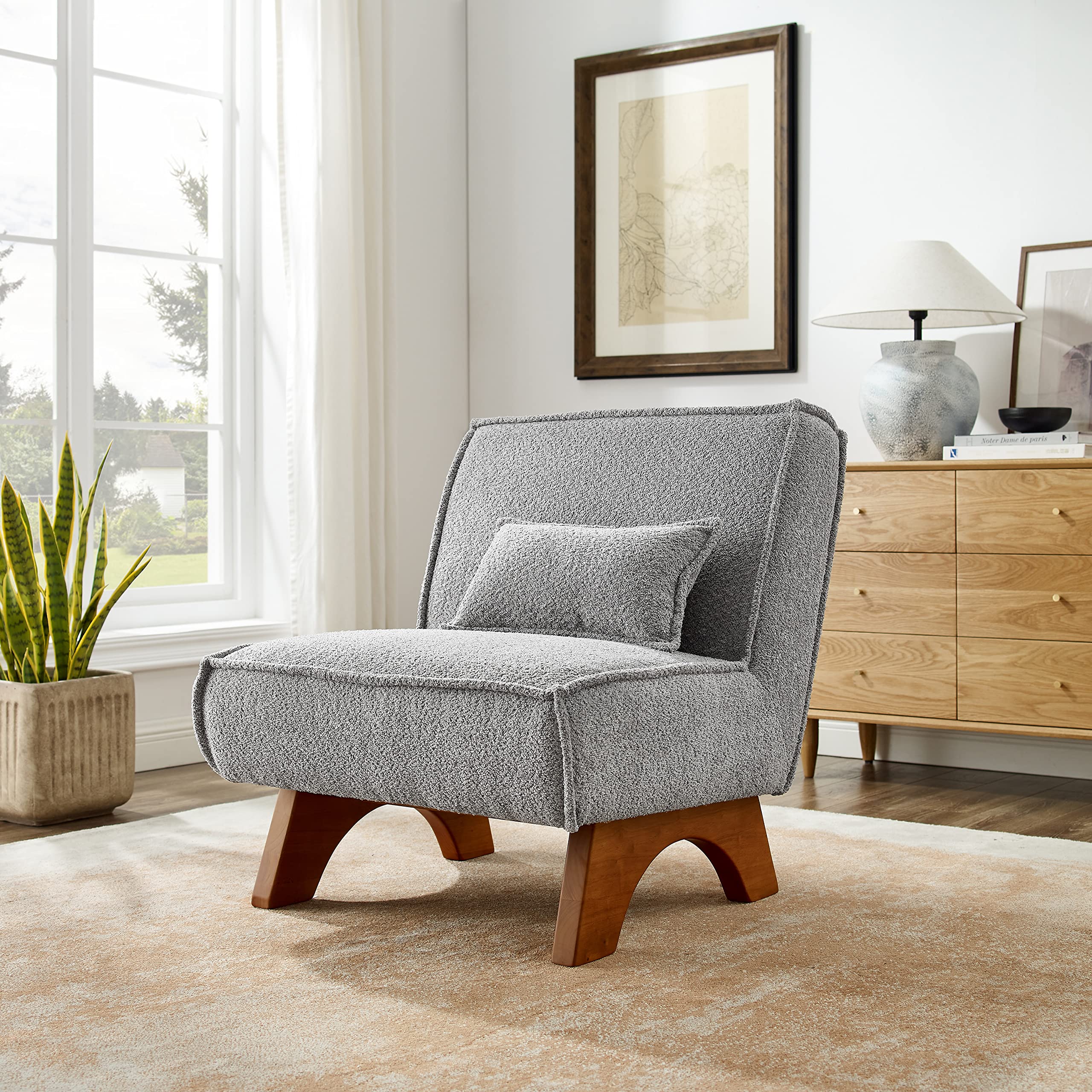 Art Leon Modern Modular Sofa - Single Sofa Chair with Pillow, Fabric Upholstered Accent Armless Chair with Solid Wood Legs for Living Room, Gray