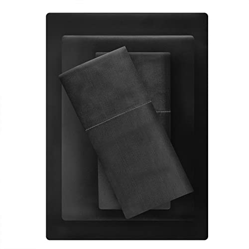 CozyLux Satin Sheets Queen Size - 4 Piece Black Bed Sheet Set with Silky Microfiber, 1 Deep Pocket Fitted Sheet, 1 Flat Sheet, and 2 Pillowcases - Smooth and Soft