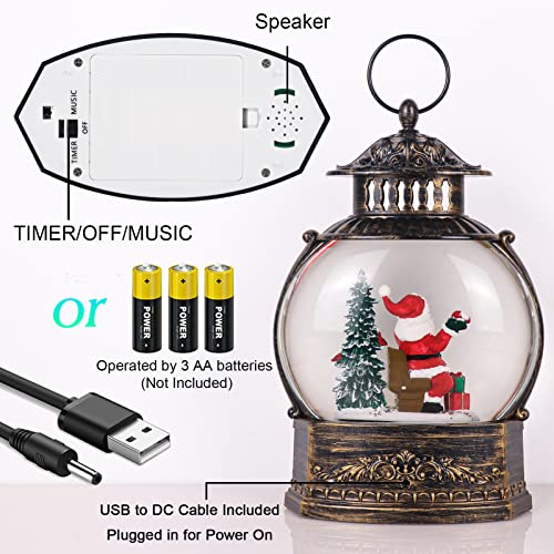 DRomance Christmas Singing Snow Globe Lantern Battery Operated USB Powered Lighted Water Glitters Music Snow Globe Holiday Decoration for Women Children(Santa, 6 x 3.2 x 11 Inches)