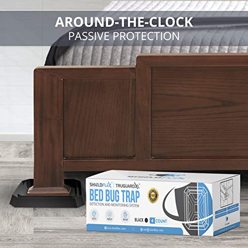 Bed Bug Trap β 4 Pack | TruGuard XL Bed Bug Interceptors (Black) | Extra Large Bed Bug Traps for Bed Legs | Reliable Insect Detector, Interceptor, and Monitor for Pest Control and Treatment
