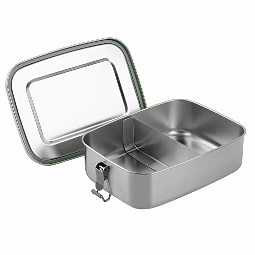 Arora Stainless Steel Bento Lunch Box - 1500ml w/Divider, 2 Compartments, Eco & Recyclable Food Container, Leakproof & Dishwasher Safe, BPA Free, On-the-Go Eating Design for Adults & Teens