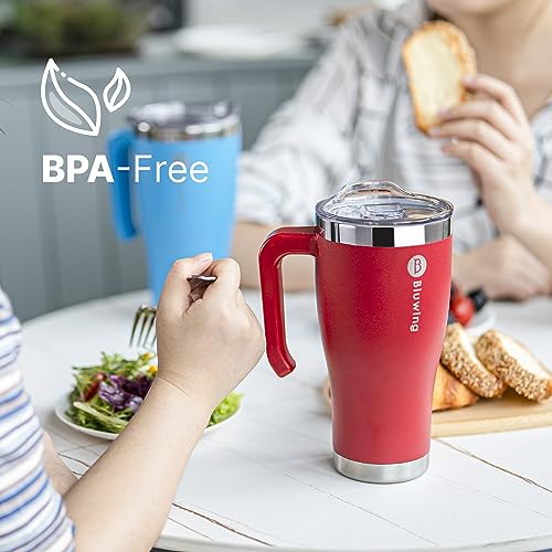 Bluwing 30 oz Tumbler with Handle-Travel Coffee Mug with Spill Proof Lid, Double Wall Vacuum Insulated Tumbler Cups for Women and Men(Black)