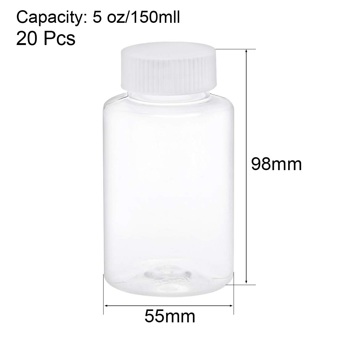 uxcell 5 oz/150ml Plastic Lab Chemical Reagent Bottle Wide Mouth Liquid/Solid Storage Container Clear Bottles w Tamper Evident Caps 20pcs