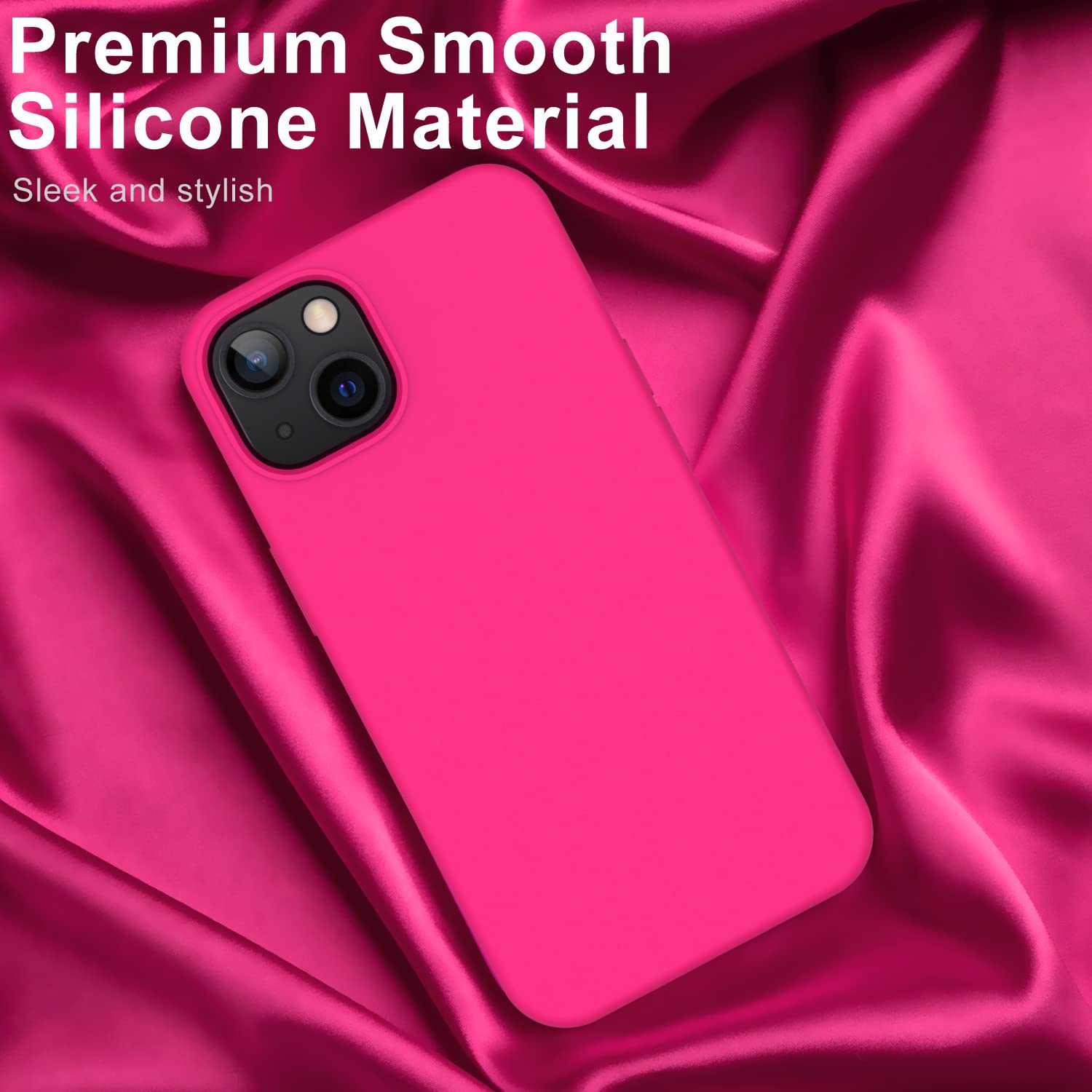 DEENAKIN Compatible with iPhone 14 Case with Screen Protector,Soft Flexible Silicone Rubber Cover for Women Girls for Women Girls,Slim Fit Shockproof Protective Phone Case 6.1" Hot Pink