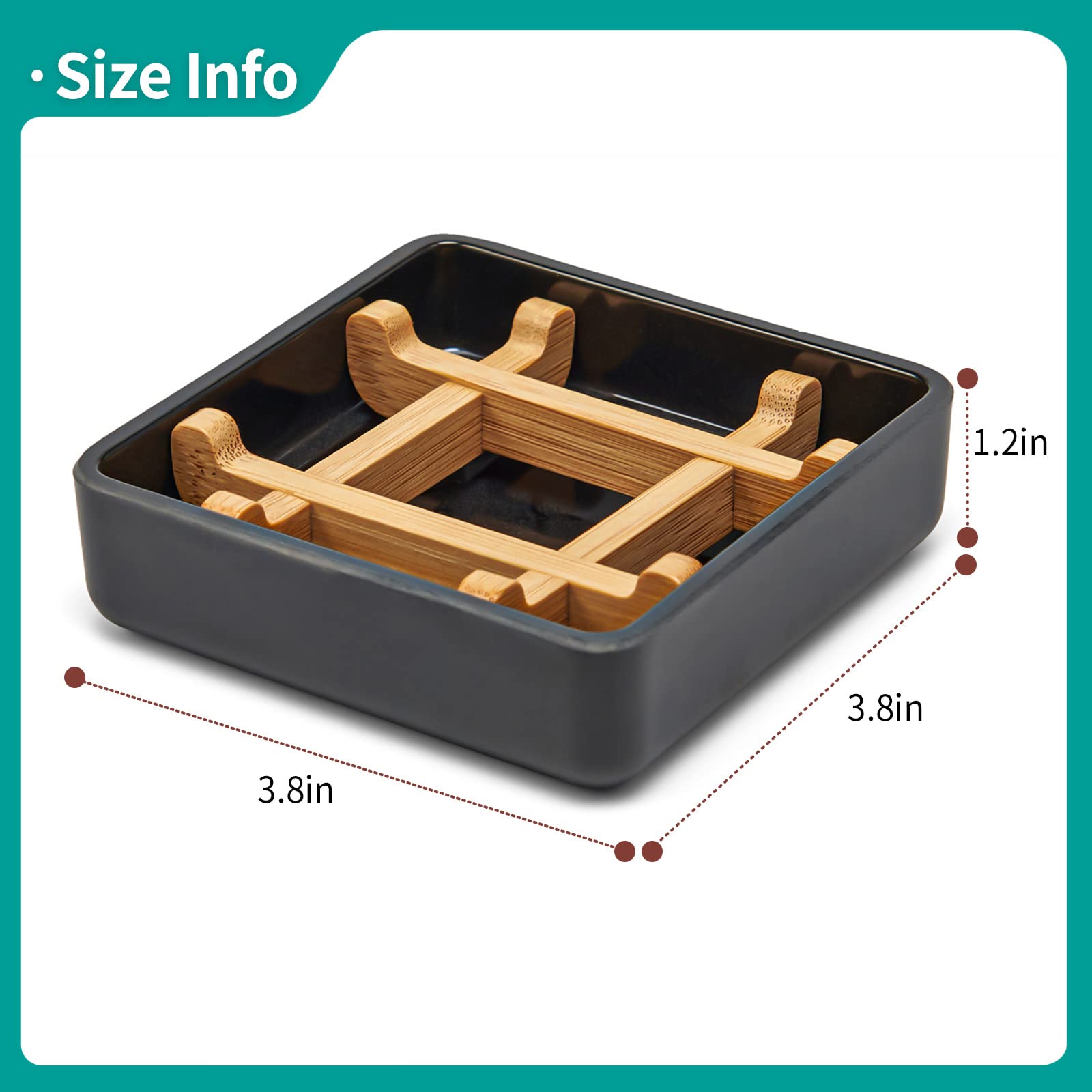 Wooden Bamboo Square Soap Dishes for Bar Soap Holder for Shower with Drain for Bathroom Small Soap Dish Detachable(Double Pack Right Angle Black)