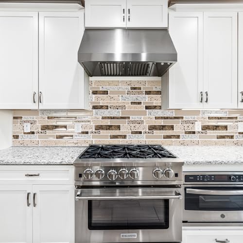 Art3d Peel and Stick Backsplash Tiles for Kitchen, 10-Sheet Stick on Wall Tiles for Kitchen Bathroom Laundry Room Back Splashes, 12 x 12 Inch, Brown Stone Design