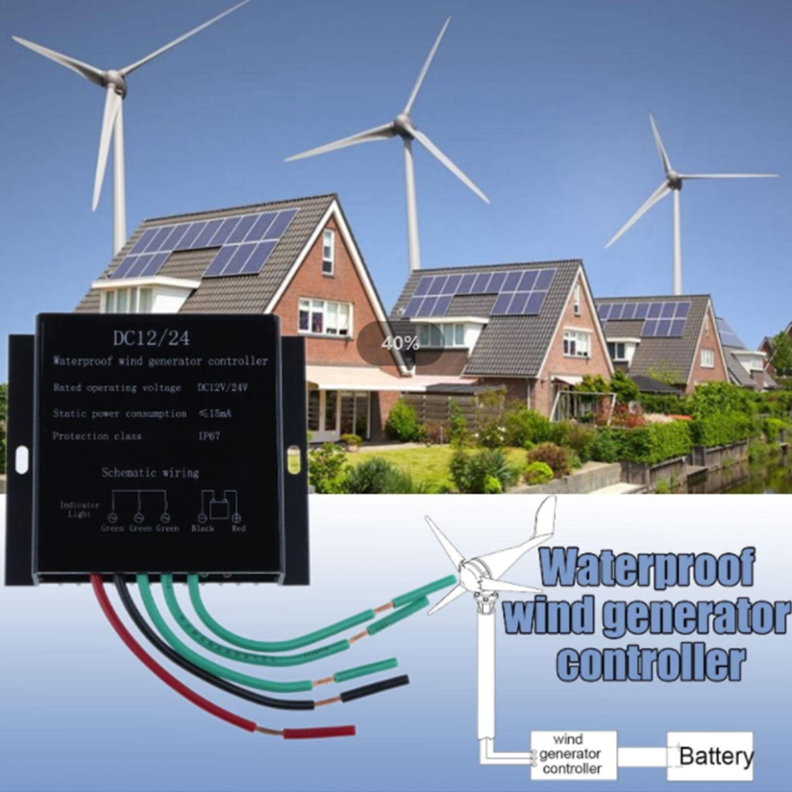 AISINILALAO 3000W 12V/24V/48V Wind Controller, for Three Phase AC 12V 24V 48V MPPT Wind Charge Controller for Wind Turbines Vertical Or Horizontal,12v