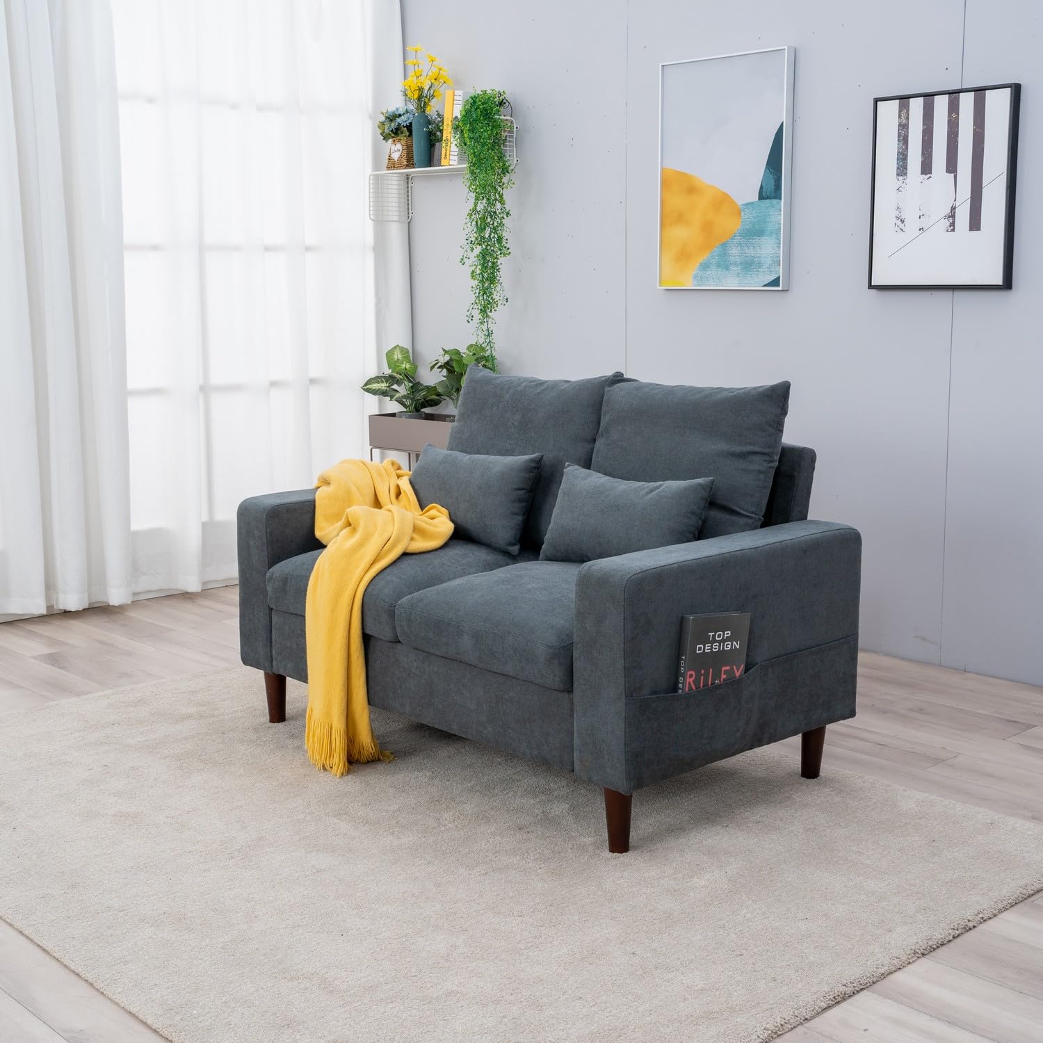 Panana Modern Couch Sofa, 2-Seater Upholstered Fabric Sofa for Small Living Room, Dorm, Small Spaces (Grey 2 Seater Sofa)