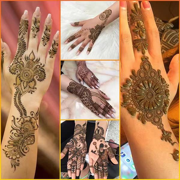 Temporary Tattoo kit,4Pcs Tattoo Cones,100% Natural Ready to Use Black Tattoo Paste, India Body DIY Art Painting for Women Men Kids with 20 Adhesive Stencils, 1 Bottle, 4Nozzles
