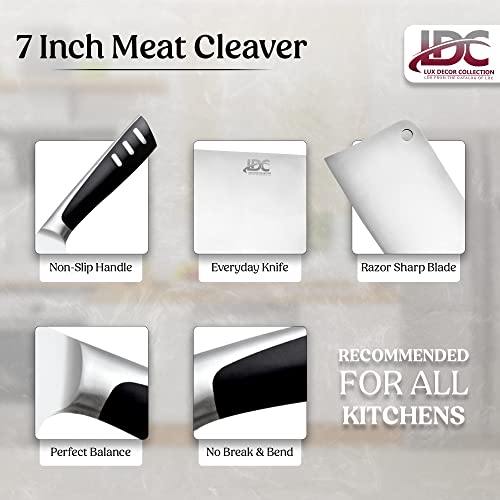 Lux Decor Collection Meat Cleaver - 7 Inch Sharp Butcher Knife | High Carbon Stainless Steel Meat Chopper | Kitchen Cleaver Knife for Home Kitchen & Restaurant| Meat Cleaver Knife Heavy Duty
