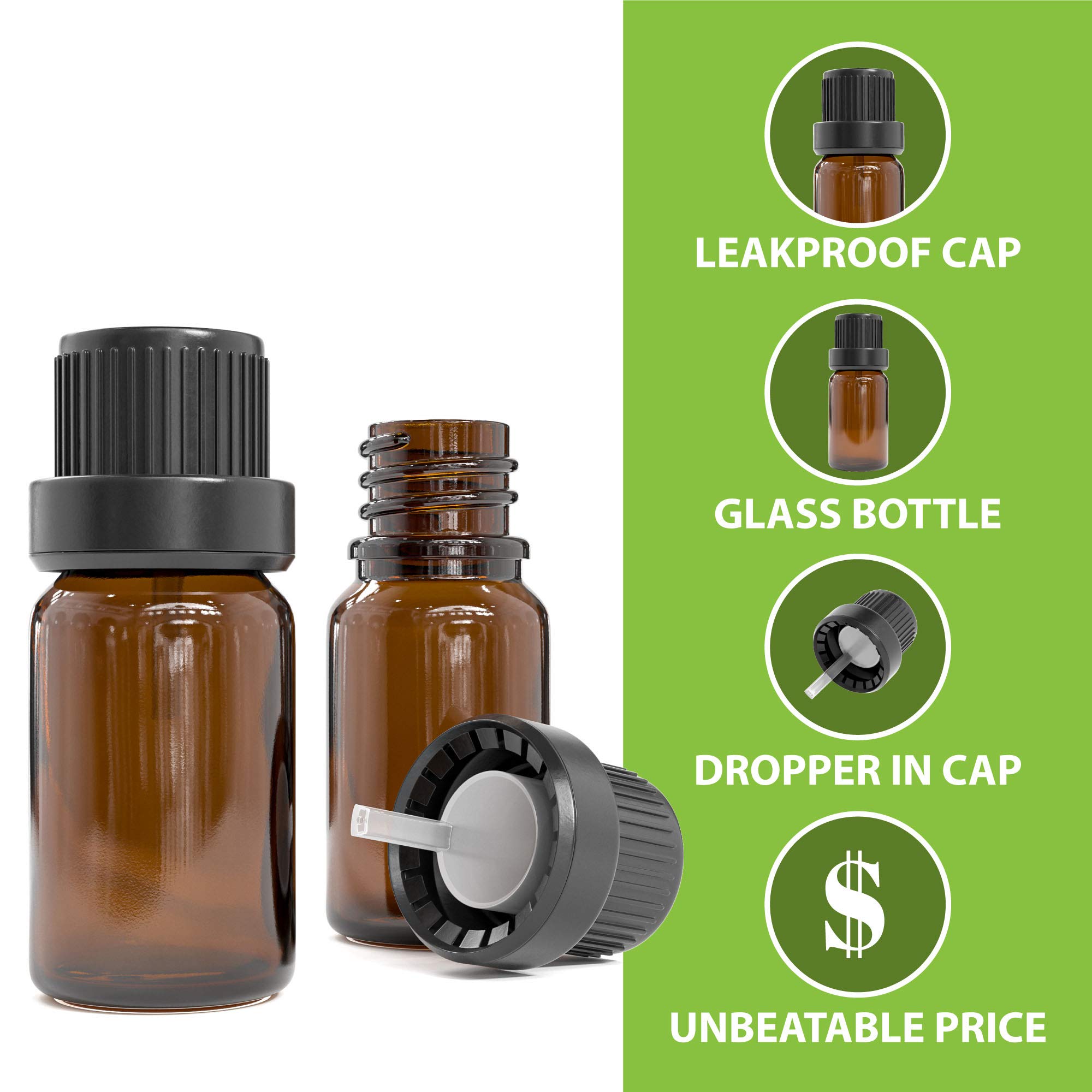 Glass Bottles for Essential Oils - Refillable Empty Amber Bottle with Orifice Reducer Dropper and Cap - DIY Supplies Tool & Accessories Perfume Aromatherapy - Carrier Oil Kit, 12 Count (Pack of 1)
