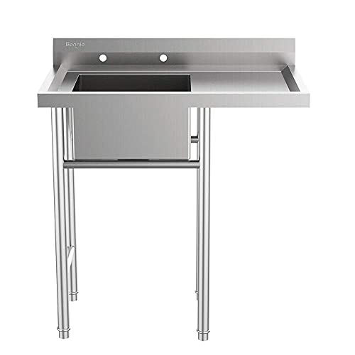 Bonnlo 304 Stainless Steel Utility Sink with Drainboard, One Compartment Workbench Sink Commercial Sink for Restaurant, Laundry Room, Backyard, Garages - Overall Size: 35.8" W x 21.3" D x 40.2" H