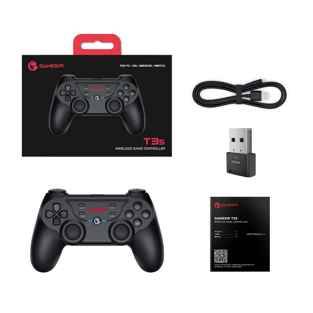 GameSir T3s Wireless Gaming Controller for Windows PC, Android TV Box, iOS & Android, Dual-Vibration Bluetooth Gamepad for Nintendo Switch