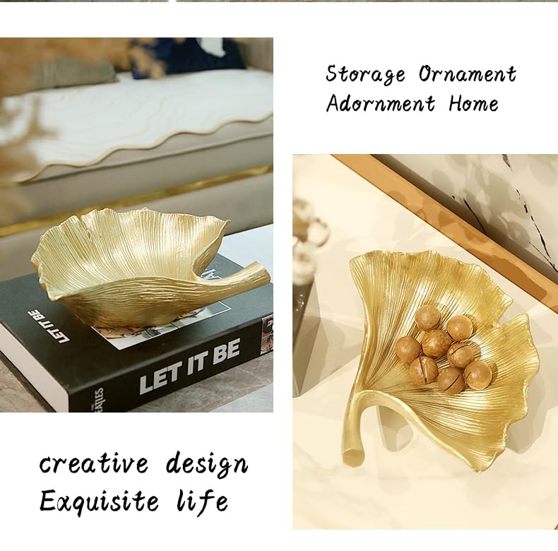 AEFPOYMXU Gold Leaves Decorative Bowl Resin Centerpiece Bowl for Weddings Parties Events Restaurants Home Decor (8.7 * 2.4in)