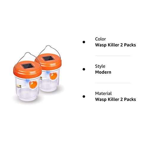 BEE COLINE Wasp Trap Outdoor Hanging - Solar Powered Bee Trap Outdoor - Wasp Killer for Wasps, Hornets, Fruit Flies, and Insects - Effective Insect Trap - Bee Killer and Yellow Jacket Trap Pack of 2