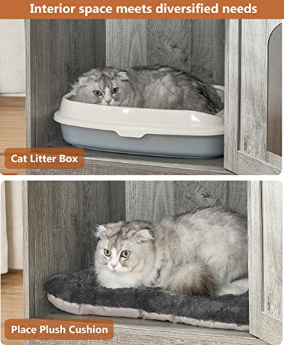 BEWISHOME Cat Litter Box Enclosure All-in-one Cat Tree with Litter Box Furniture Hidden Cat Tower with Plush Perch Scratching Posts Modern MMJ82Q