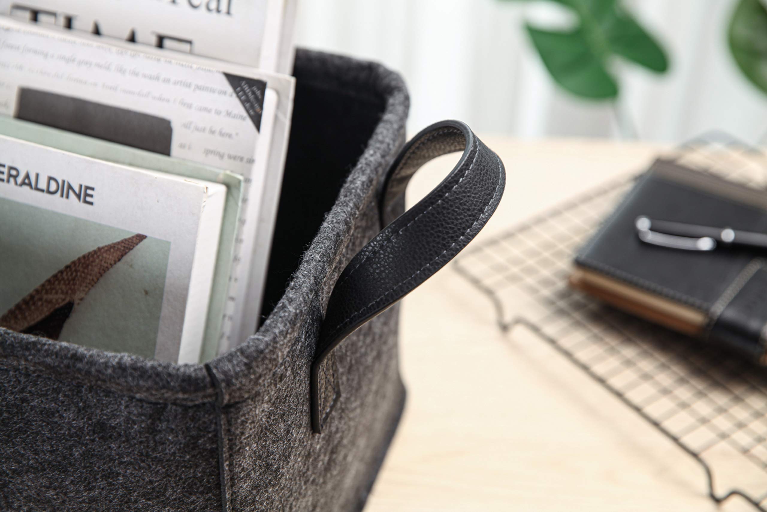 Collapsible Storage Basket with Carry Handles Felt Fabric Storage Bin Durable Organizer for Gift Toys Shoes Clothes Towels Nursery Home Laundry Office Decorative Organizing Box(Dark grey)