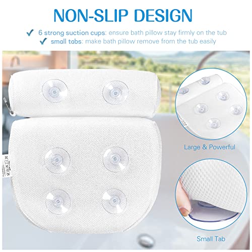Idle Hippo Bath Pillow Bathtub Pillow, Bath Pillows for Tub Neck and Back Support with 6 Non-Slip Suction Cups, Ergonomic Bath Tub Pillow Headrest, Luxury Bath Accessory Spa Gifts for Bathtub, Hot Tub