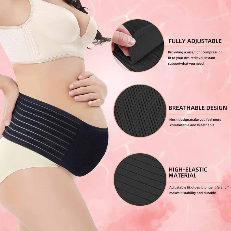 AIWITHPM Belly Band for Pregnancy Maternity Belt Pregnancy Support Belt Bump Band Abdominal Brace Belt - Relieve Lower Back, Pelvic and Hip Pain (Black/One size)