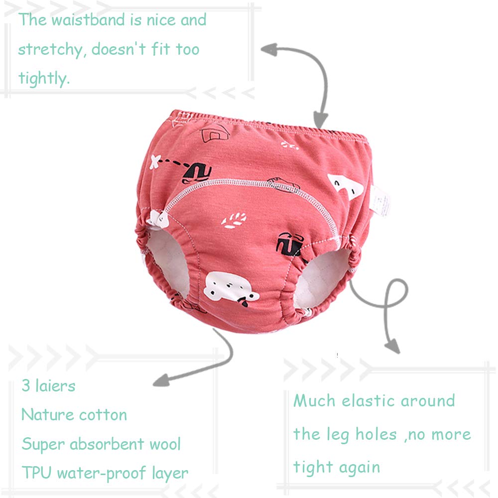 U0U Baby Girls'4 Pack Cotton Training Pants Toddler Potty Training Underwear for Boys and Girls Pink 2T