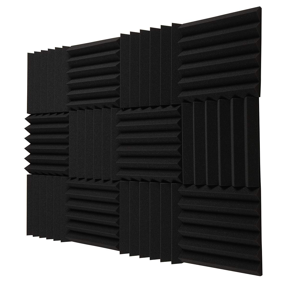 Acoustic Foam Panels Fireproof Sound Absorbing Panels Studio Foam Wedges for Walls, 1" X 12" X 12" (12Pack Black)