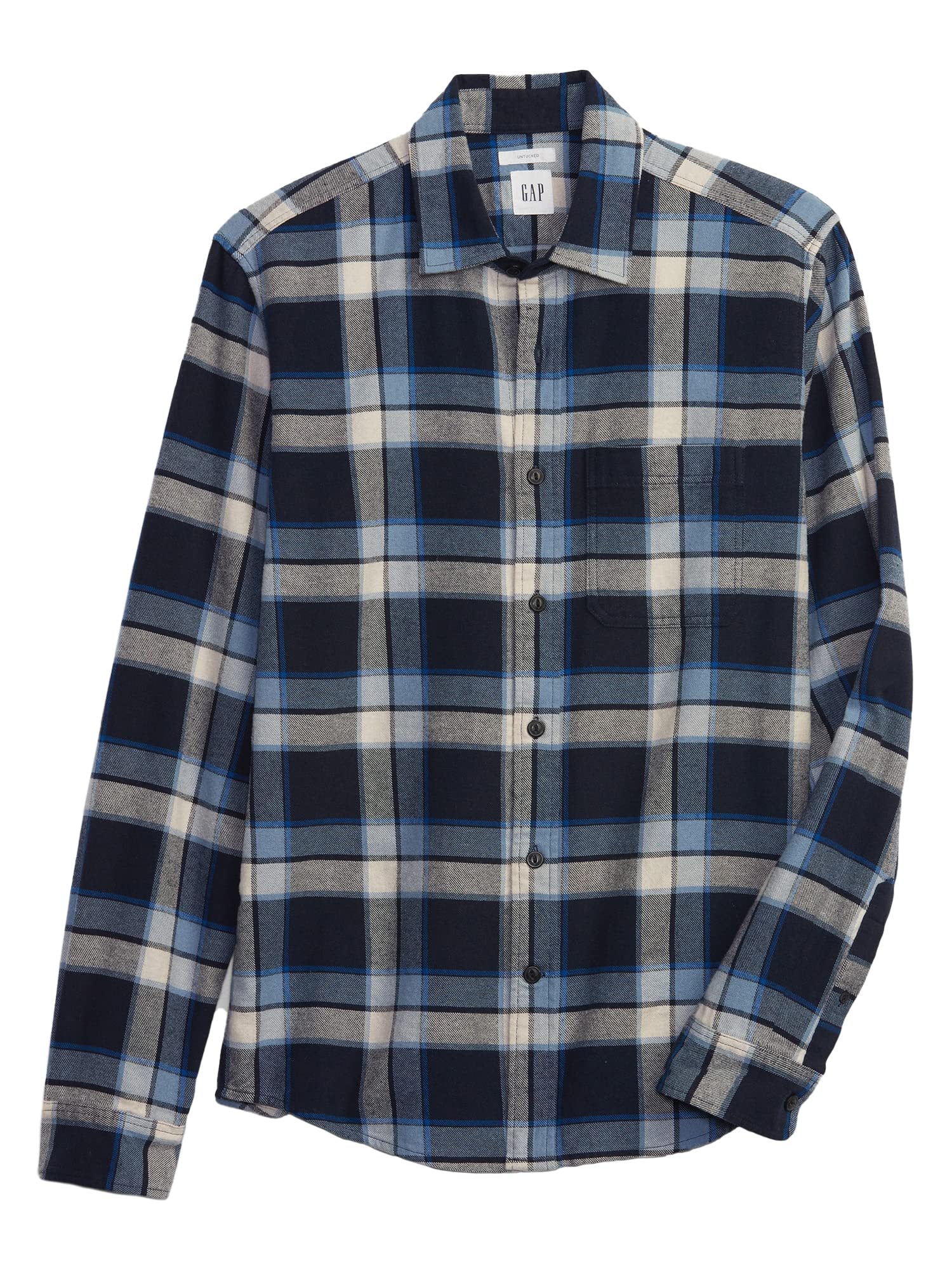 GAP Mens Untucked Flannel Button Down Shirt, Blue Windowpane Plaid, X-Large US