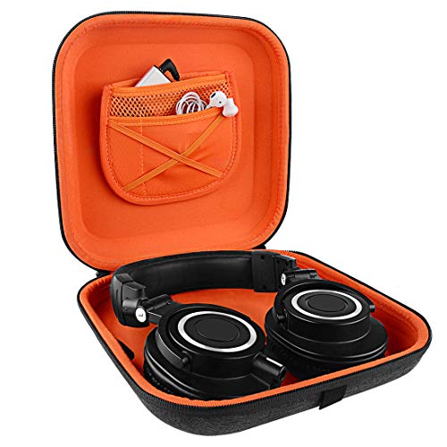 Geekria Shield Case for Large Sized Over-Ear Headphones, Replacement Hard Shell Travel Carrying Bag with Cable Storage, Compatible with Audio-Technica ATH-M50X, Sony WH505 (Dark Grey)