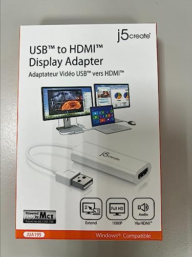 j5create USB to HDMI Display Adapter- USB to HDMI 1080P Cable Converter Adapter for Windows (JUA195)