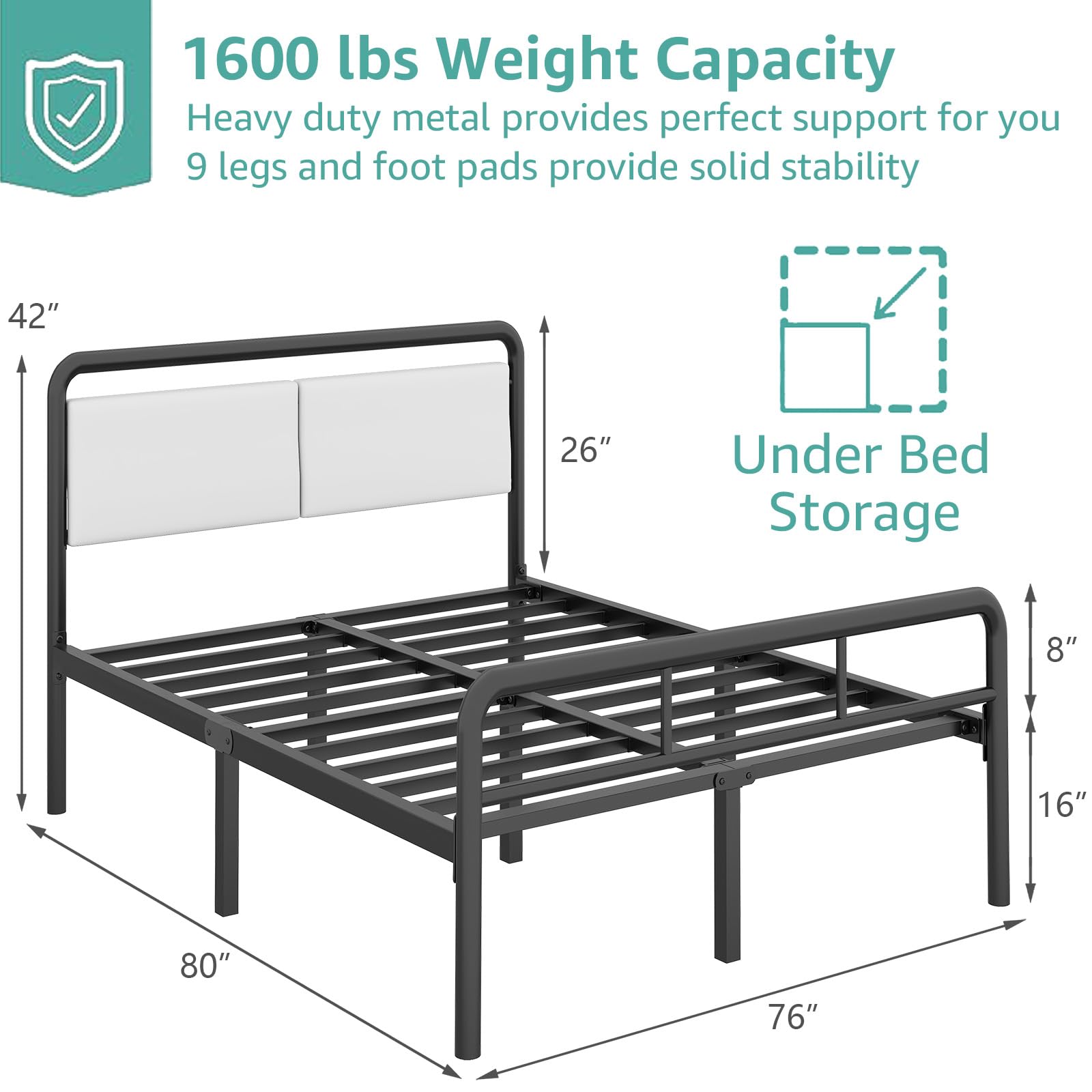 HAAGEEP Tall King Metal Bed Frame with Headboard and Footboard Set Platform King Size Bedframe No Box Spring Needed Kingsize