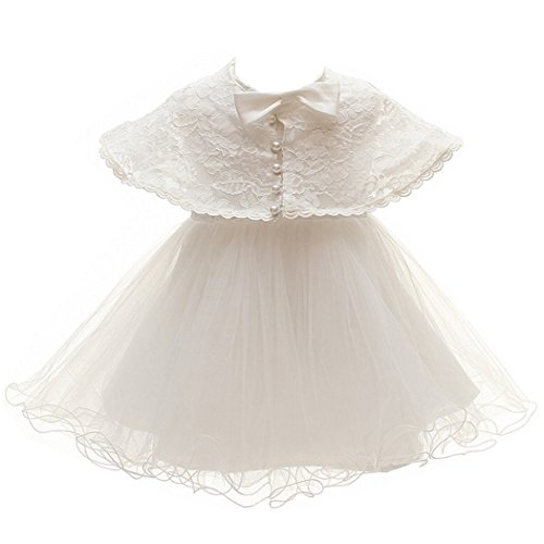 Meiqiduo Baby Princess Girls Christening Baptism Gowns Formal Dress 2Pcs Ivory White with Cloak (18M/16-18months)
