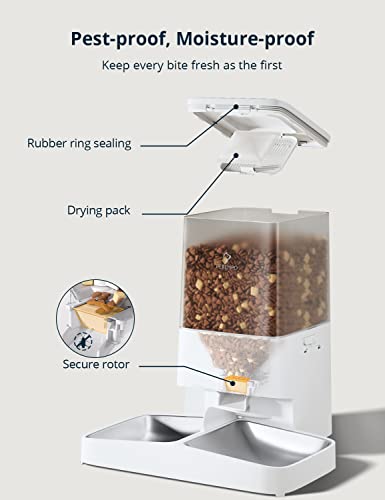 Automatic Cat Feeders, WiFi 5L Automatic Pet Feeder with Anti-Stuck Design, Programmable Cat Food Dispenser for 1-2 Cats and Dogs, 60 Portion 10 Meal Per Day