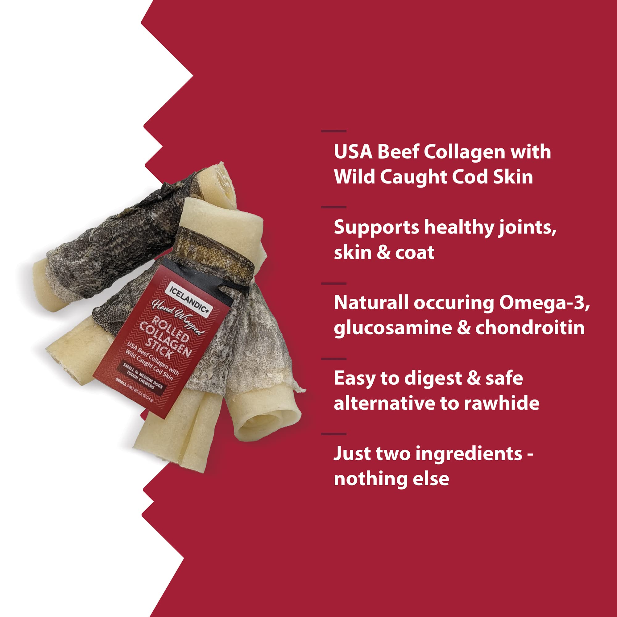 Icelandic+ Beef Rolled Collagen Stick with Wrapped Fish 4" Dog Treat
