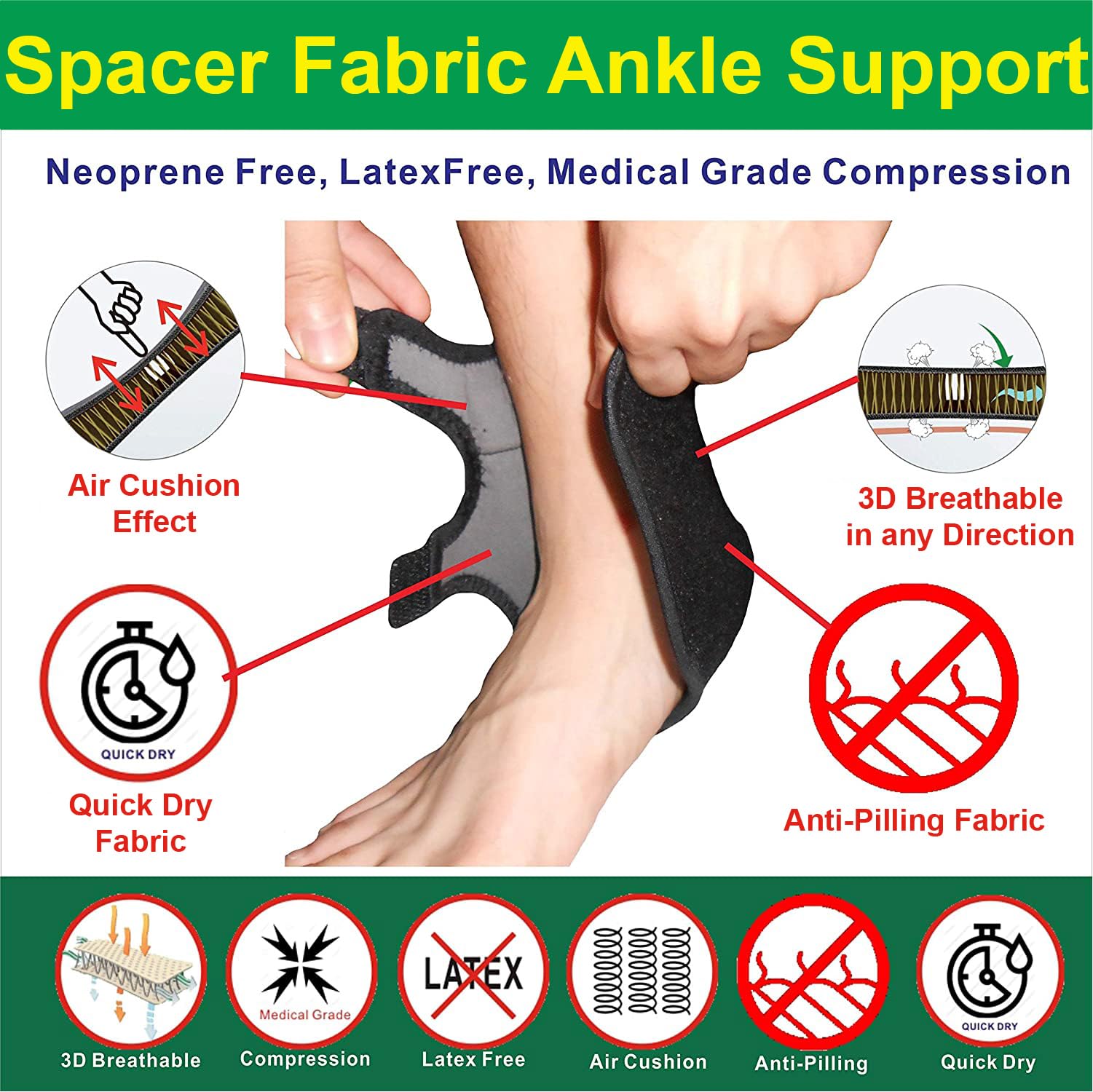 IRUFA, AN-OS-12,3D Breathable Patented Spacer Fabric Adjustable Athletics Achillies Tendon Ankle Wrap, Plantar Fasciitis, Pain Relief for Sprains, Strains, Arthritis and Torn Tendons