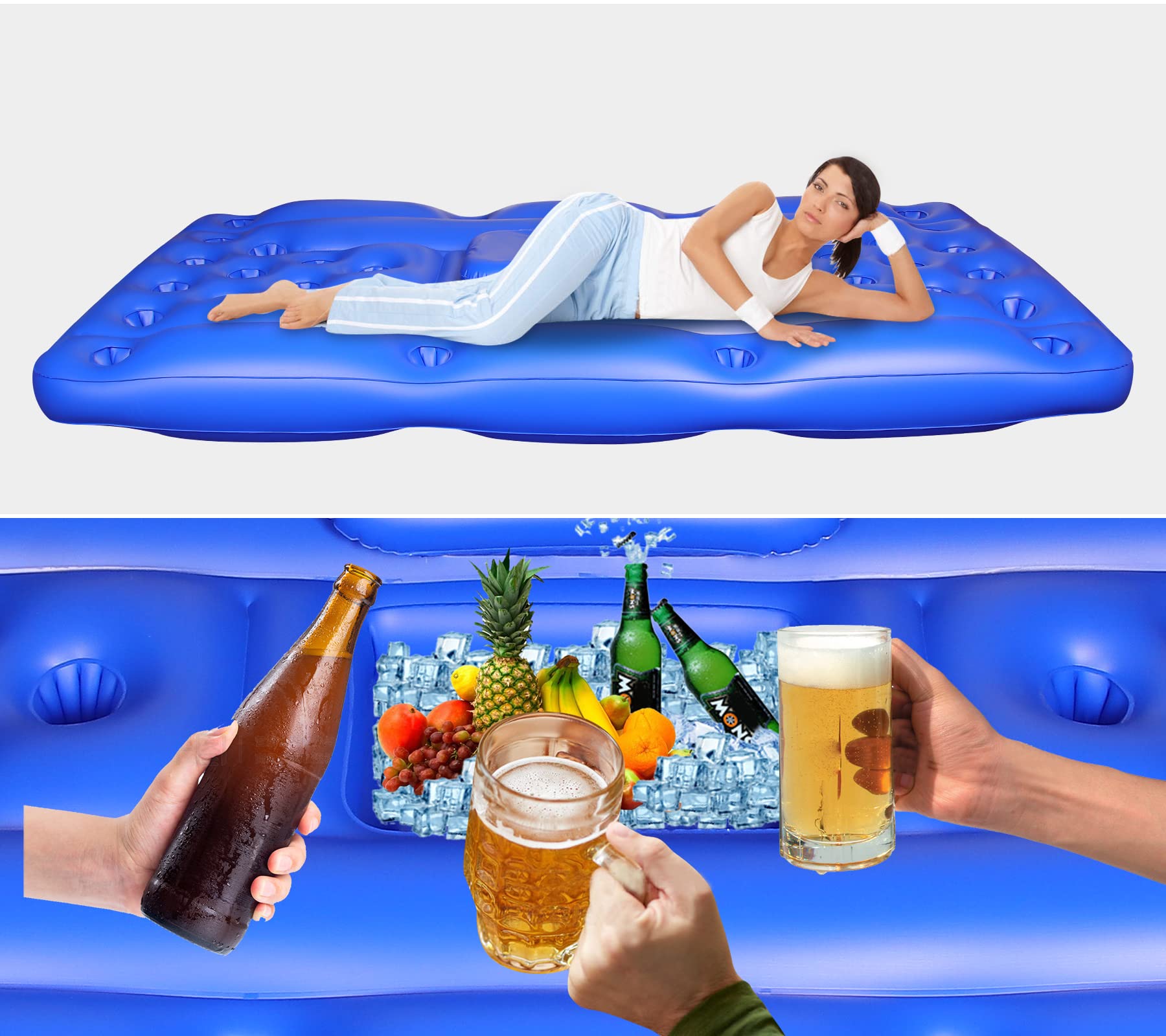 6 Feet Floating Beer Pong Table 28 Cup Holders Inflatable Beer Pong Pool Games Float for Summer Party Pool Float, Cooler, Pool Party Lounge Raft for Adults (Blue)