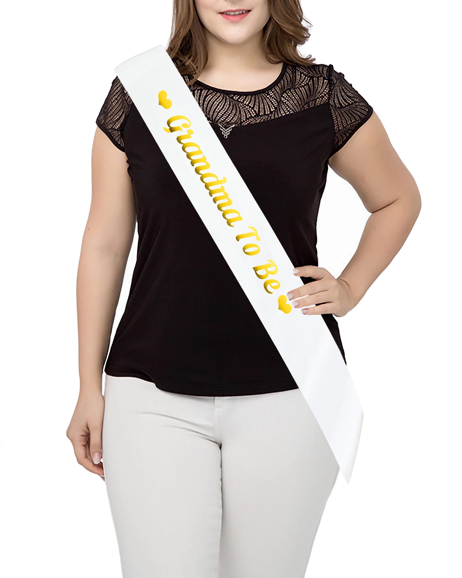 Grandma to be Sash, White Satin with Gold Font with Heart, Best Baby Shower Decorations Grandmother Gifts, Baby Boy Or Girl Neutral